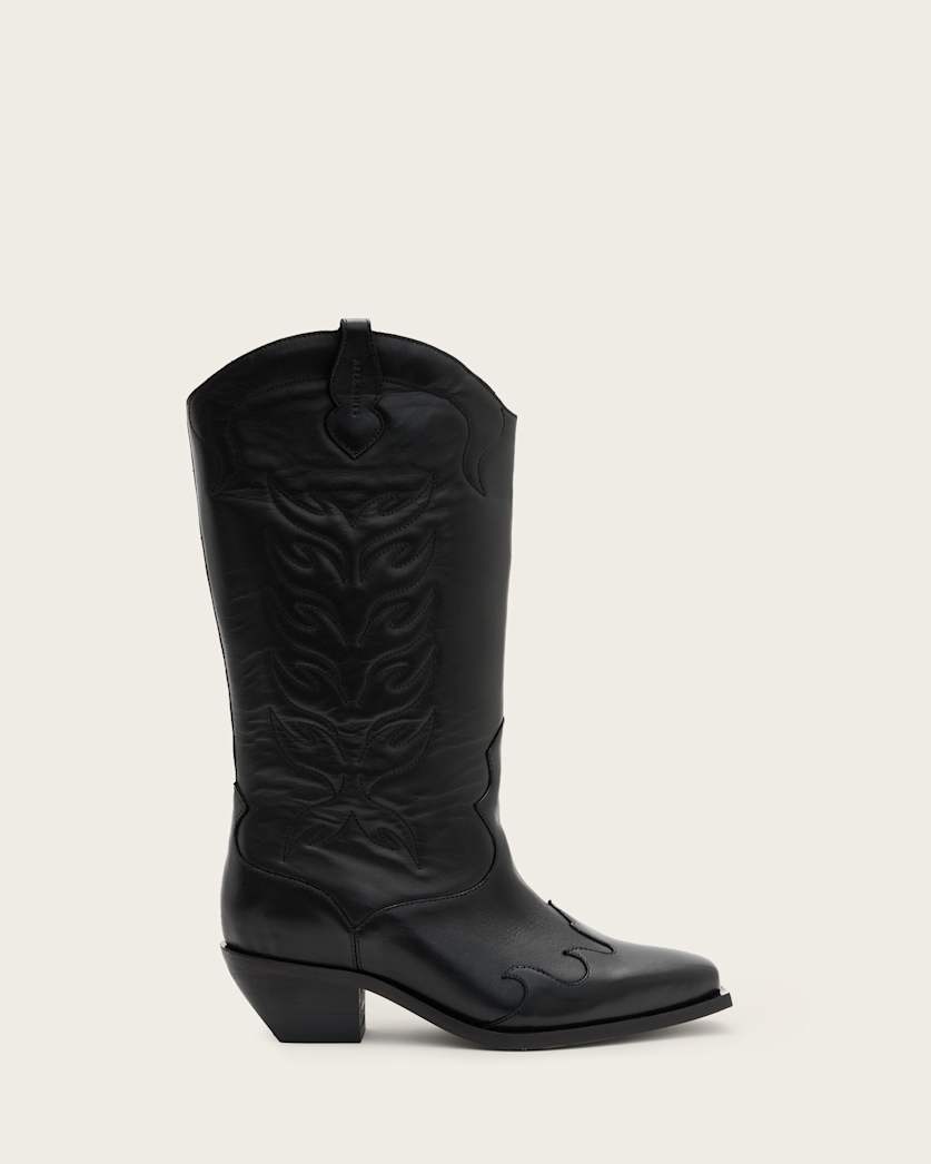 Dolly Western Leather Boots Black | ALLSAINTS